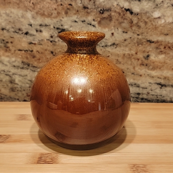 Hand Crafted | Accents | Short Round Stoneware Hand Crafted Brown Vase ...